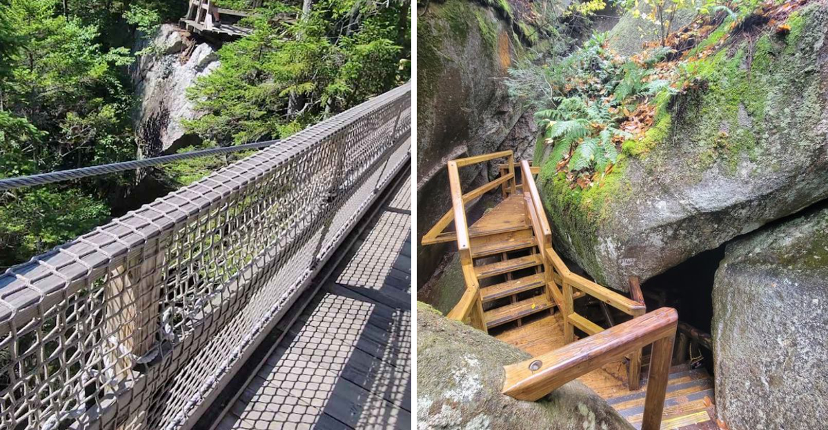 This legendary mountain notch in New Hampshire features a massive ...