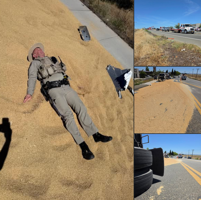 Big rig crash spills rice in Yuba County
