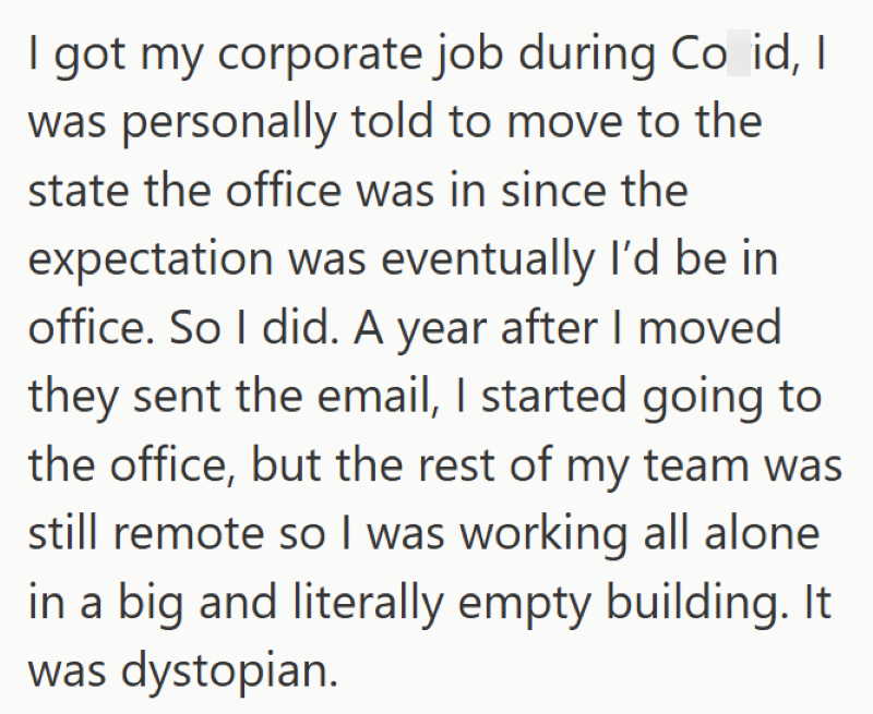 Employee meets no colleagues when told to return to office, starts ...