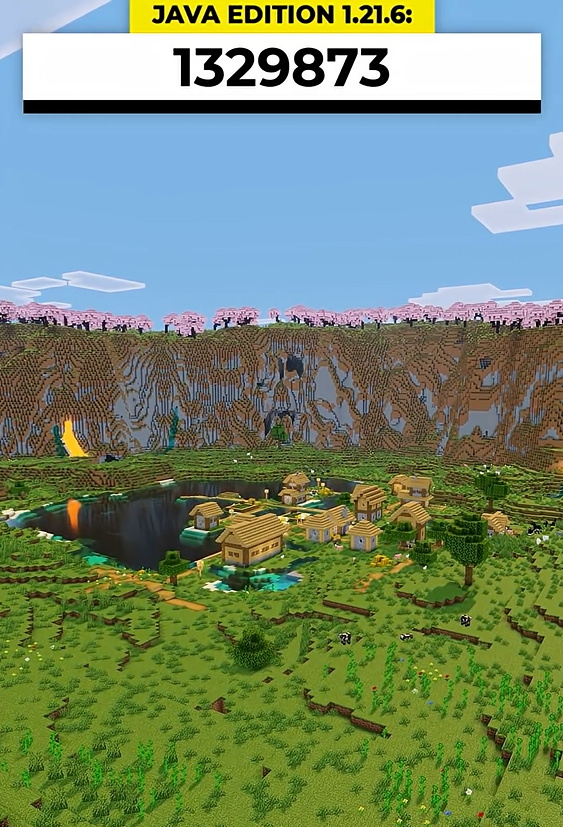 Minecraft cherry grove lake village seed (Chase the Skies update)