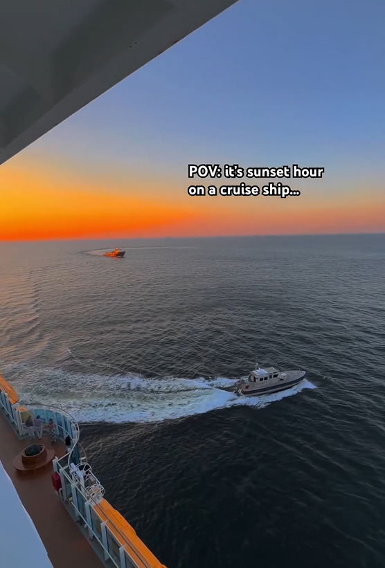 Sunset hour on a cruise ship: Golden ocean views