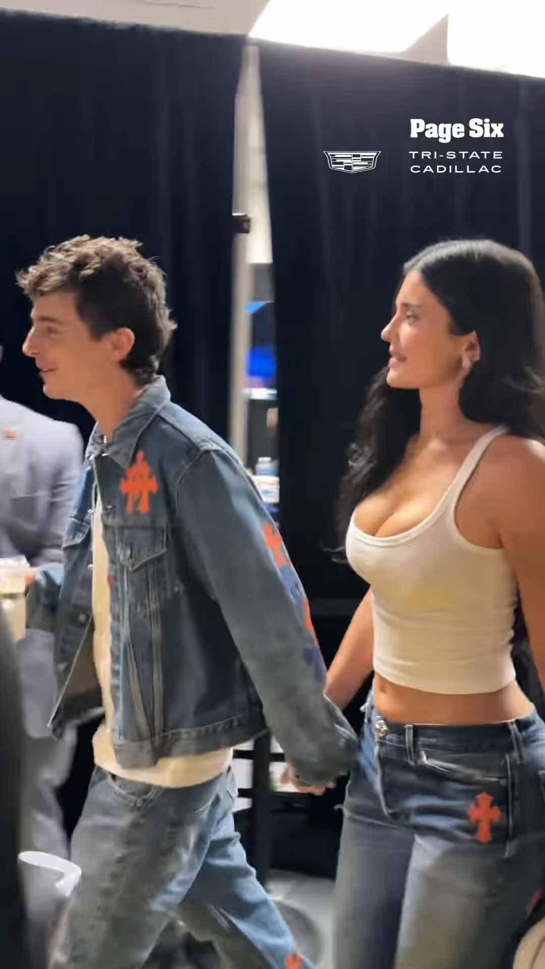 Kylie Jenner and Timothée Chalamet match in custom Knicks-themed denim ...