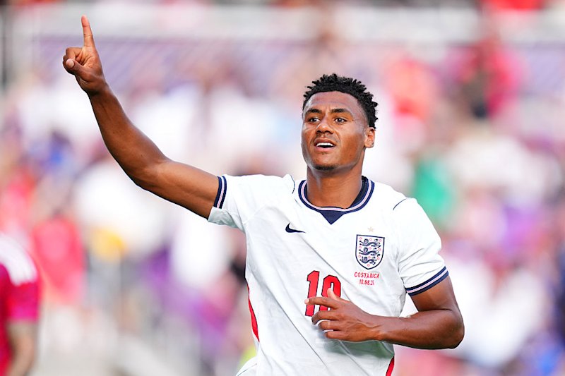 England winger can only laugh after this inexplicable miss