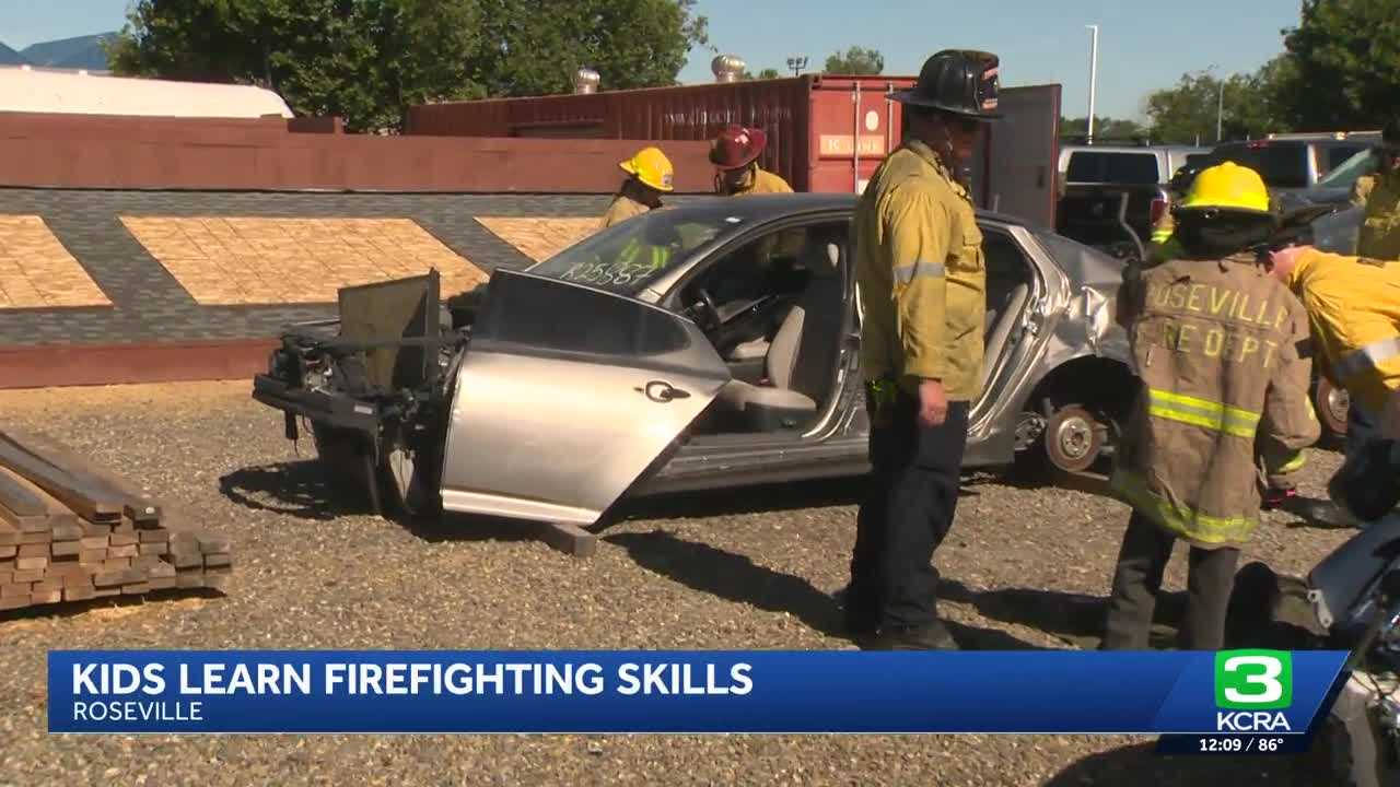 Kid campers learning fire fighting and first responder skills