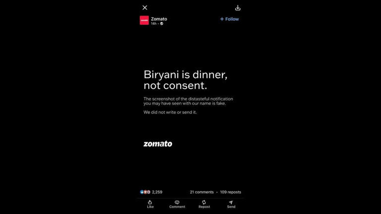 'Biryani bhejdu? Rs 370 ki hai bas' to 'Biryani is dinner, not consent ...