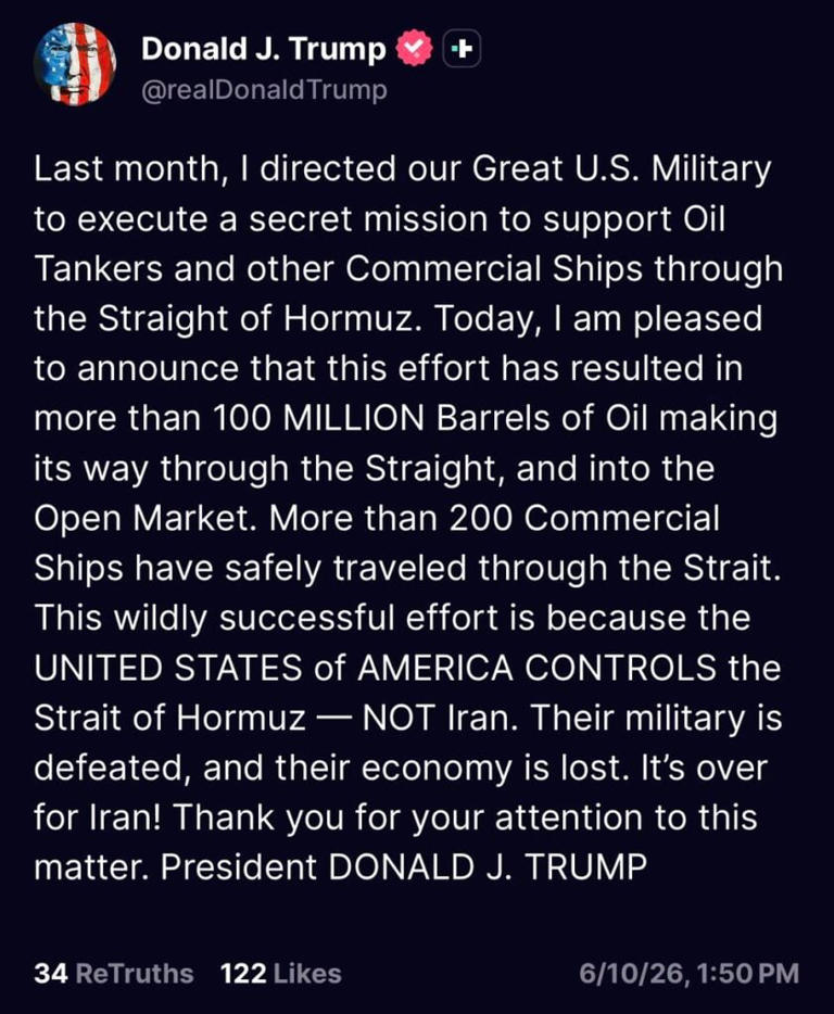 Trump says US helped move 100 million barrels through Hormuz—Marjorie ...