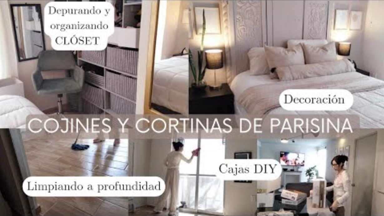 Decoración con cortinas, cojines y cajas organizadoras DIY