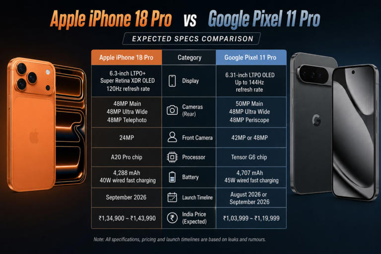 Apple iPhone 18 Pro vs Google Pixel 11 Pro: India price, camera ...