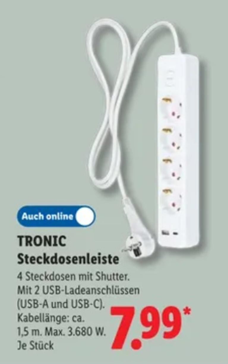 Lidl verkauft nützliche Steckdosenleiste für nur 7,99 Euro