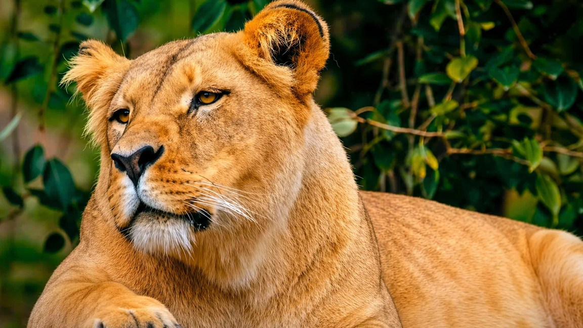 What is this lioness looking at so carefully?