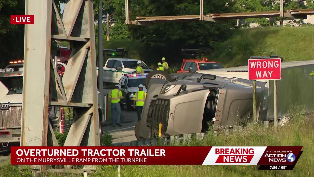 Drivers delayed as tractor-trailer rolls over on Route 22 on-ramp in ...