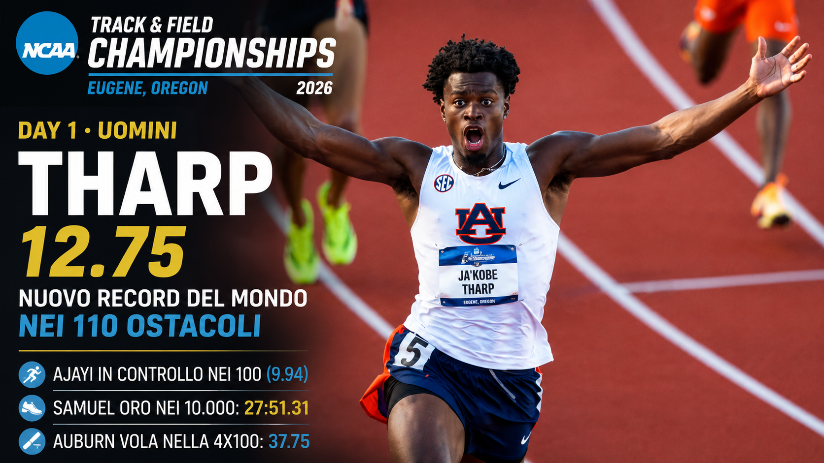 NCAA finals, Tharp riscrive la storia degli ostacoli. Ajayi guida i 100 ...