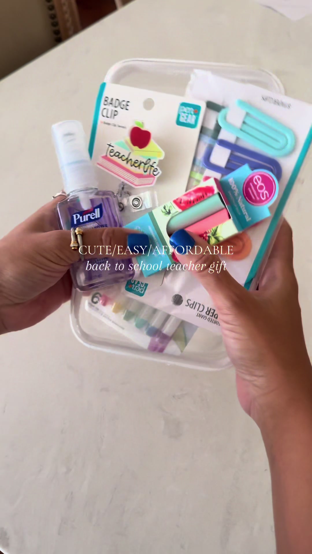 An easy back to school teacher gift with Purell, EOS lip balm, and a ...