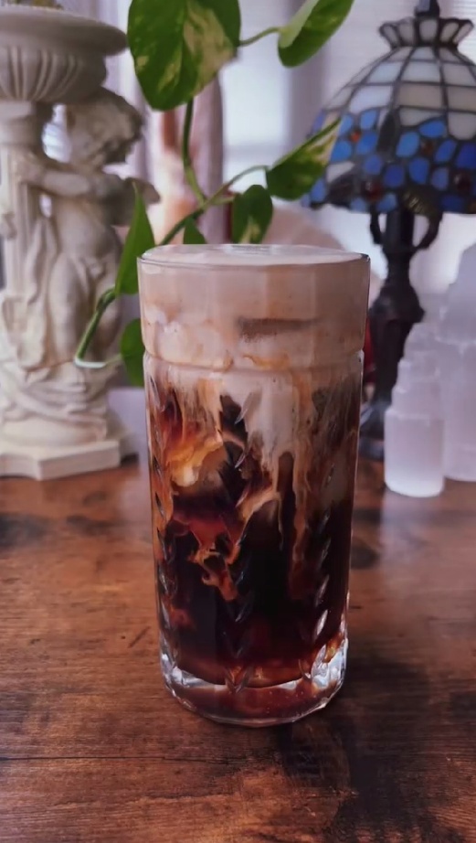 Homemade iced coffee with cinnamon bun foam recipe