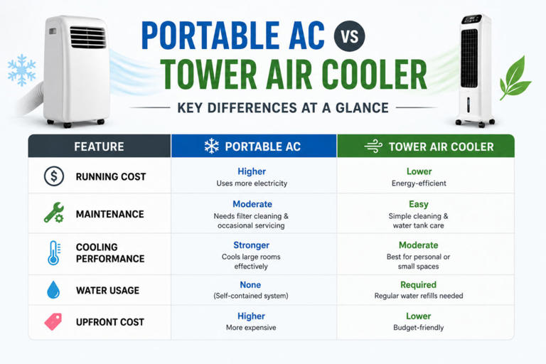 Portable AC vs tower air cooler: Which is cheaper to run and easier to ...
