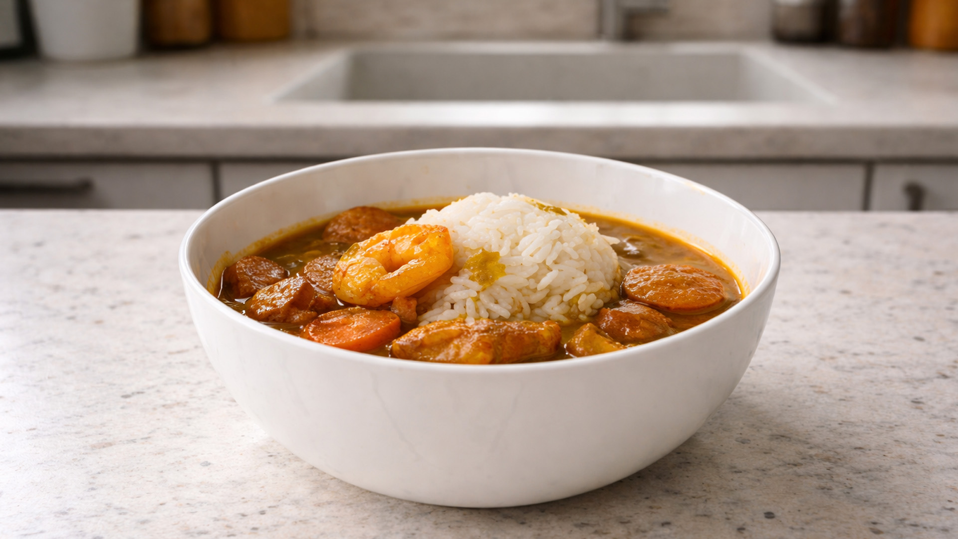 How to make shrimp sausage gumbo with rice