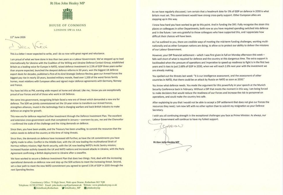 John Healey's resignation letter - read in full as Defence Secretary ...