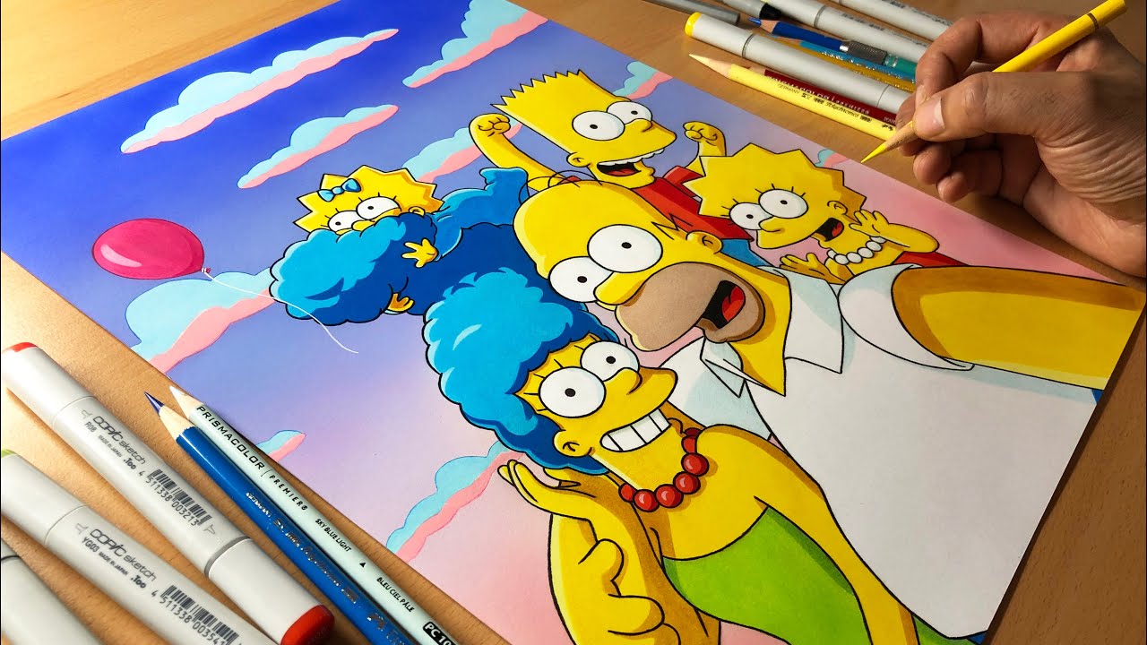 The Simpsons artwork timelapse from sketch to final scene