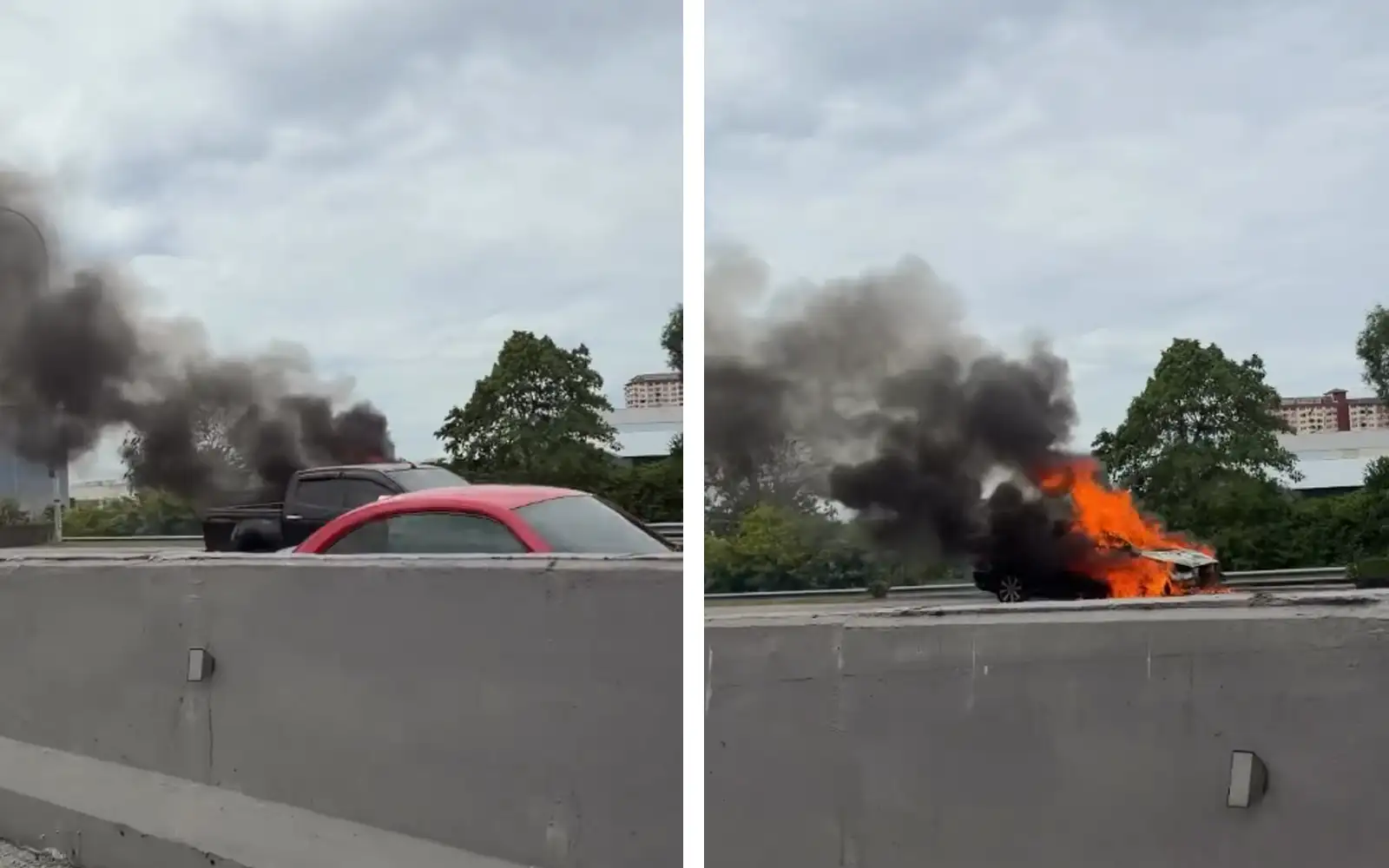 Car catches fire on Federal Highway, causes traffic jam