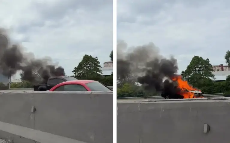 Car catches fire on Federal Highway, causes traffic jam