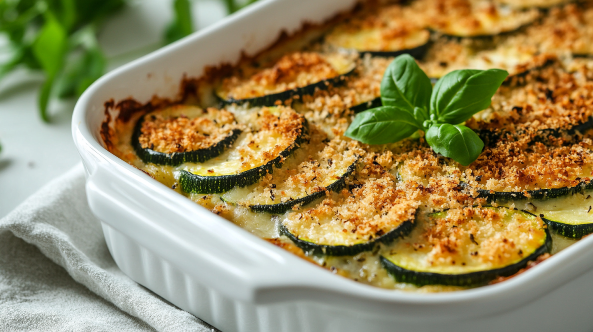 Zucchini-Gratin mit Frischkäsesoße und Semmelbröseln: unbedingt nachbacken