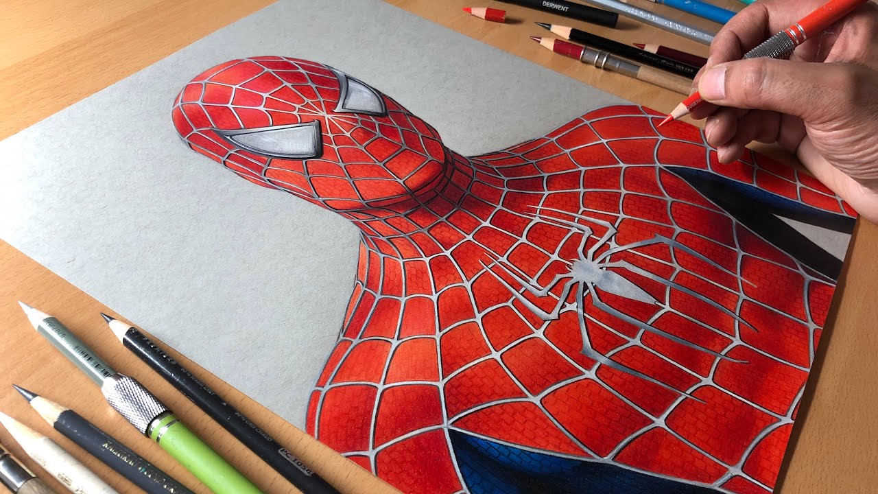 Spider-Man Sam Raimi suit drawing timelapse with real time process