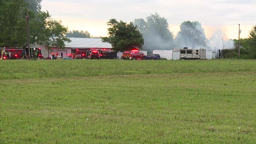 Multiple agencies battle fire in Hancock County