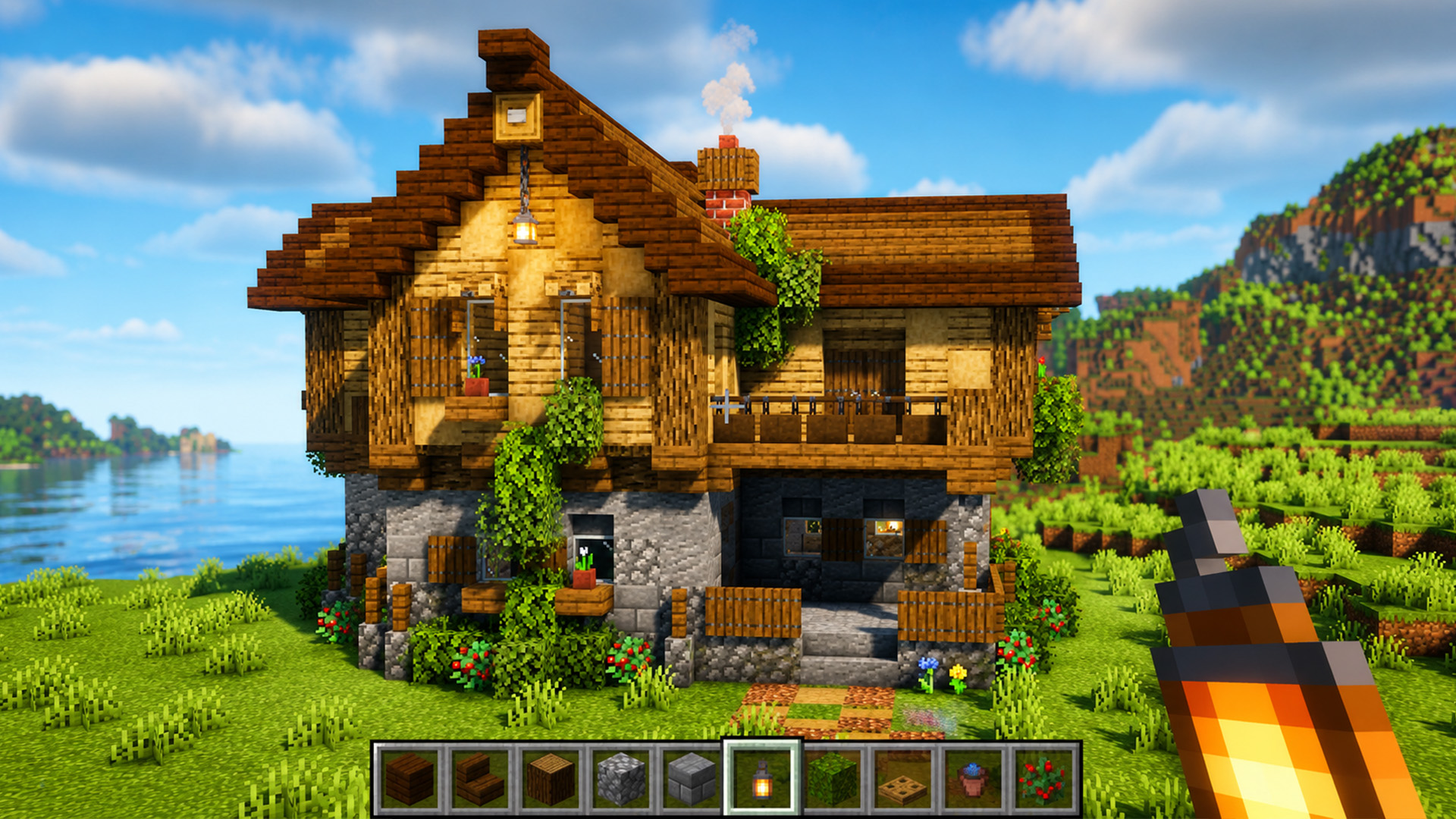 Minecraft lakeside home design with practical rooms and rustic style