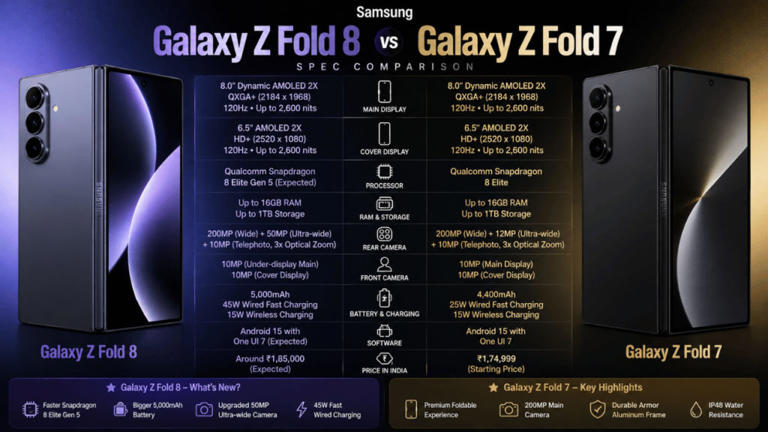 Samsung Galaxy Z Fold 8 vs Galaxy Z Fold 7: Display, camera, India ...