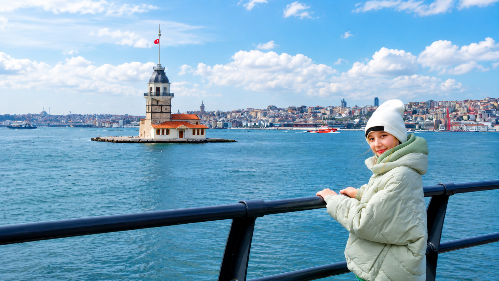 Istanbul’s legendary Maiden’s Tower standing alone in the Bosphorus