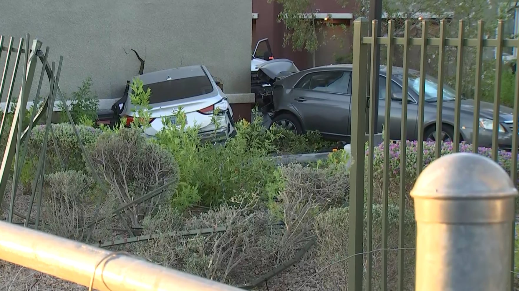 Car crashes into apartment building in west Las Vegas