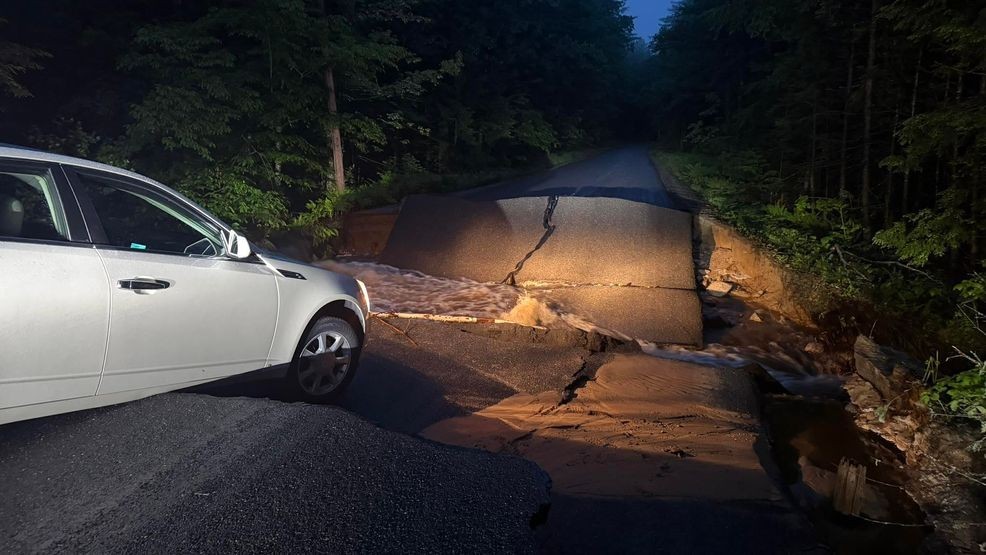 Flash flooding washes out several roads in Madison, New Hampshire
