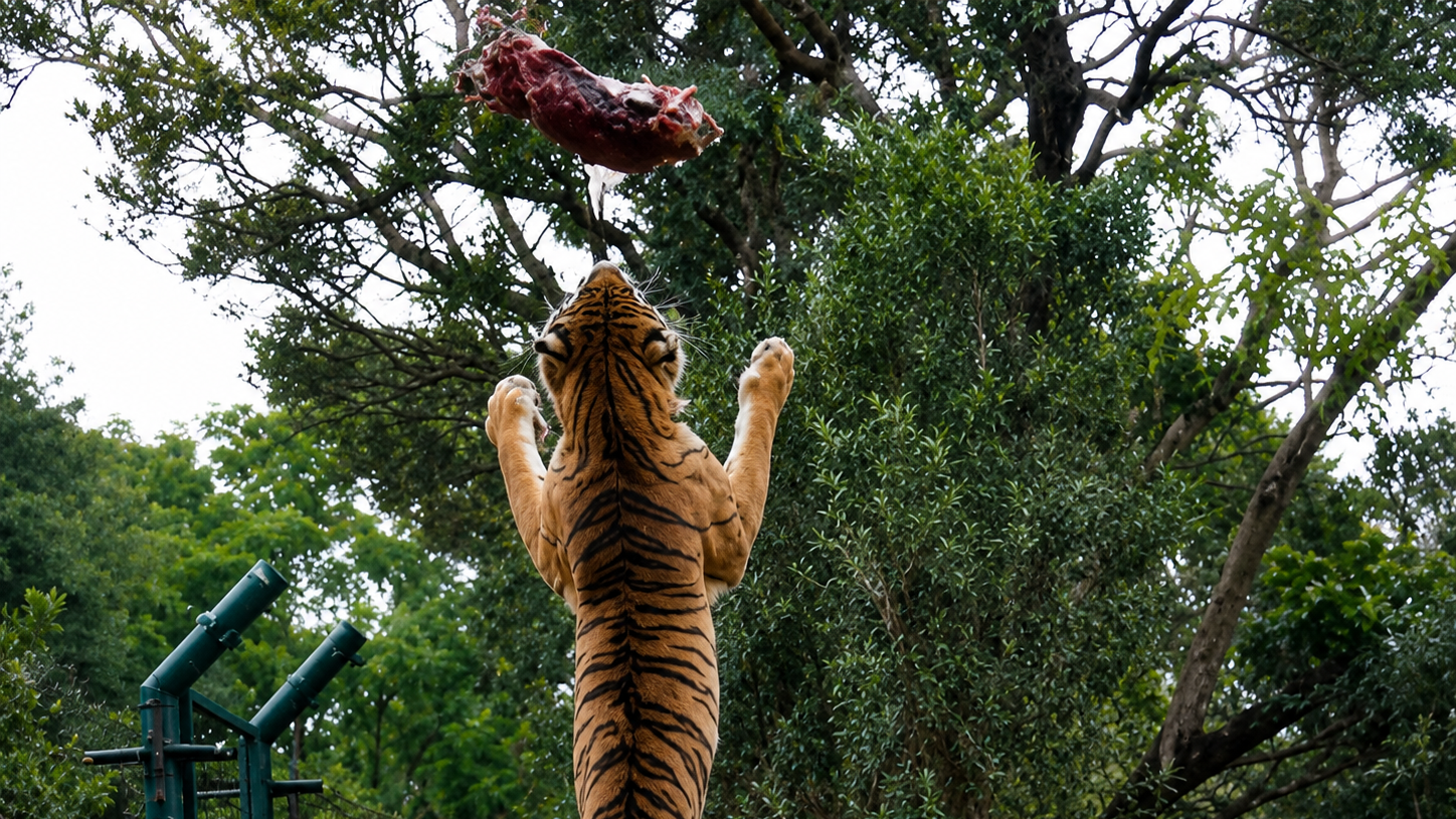 Watch this tiger launch itself through the air to catch its prey