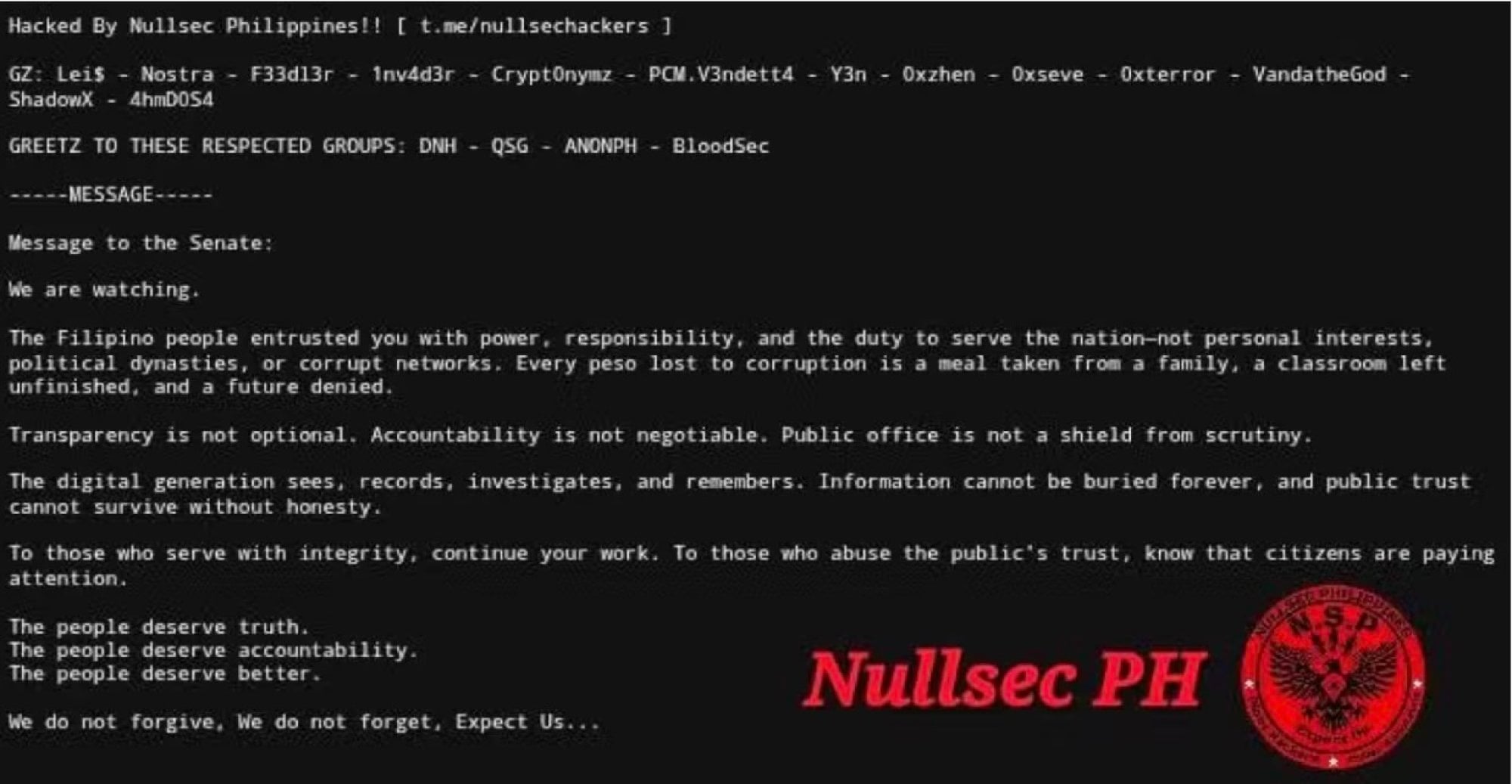 Hacking of Philippine Senate’s website spotlights widening political crisis