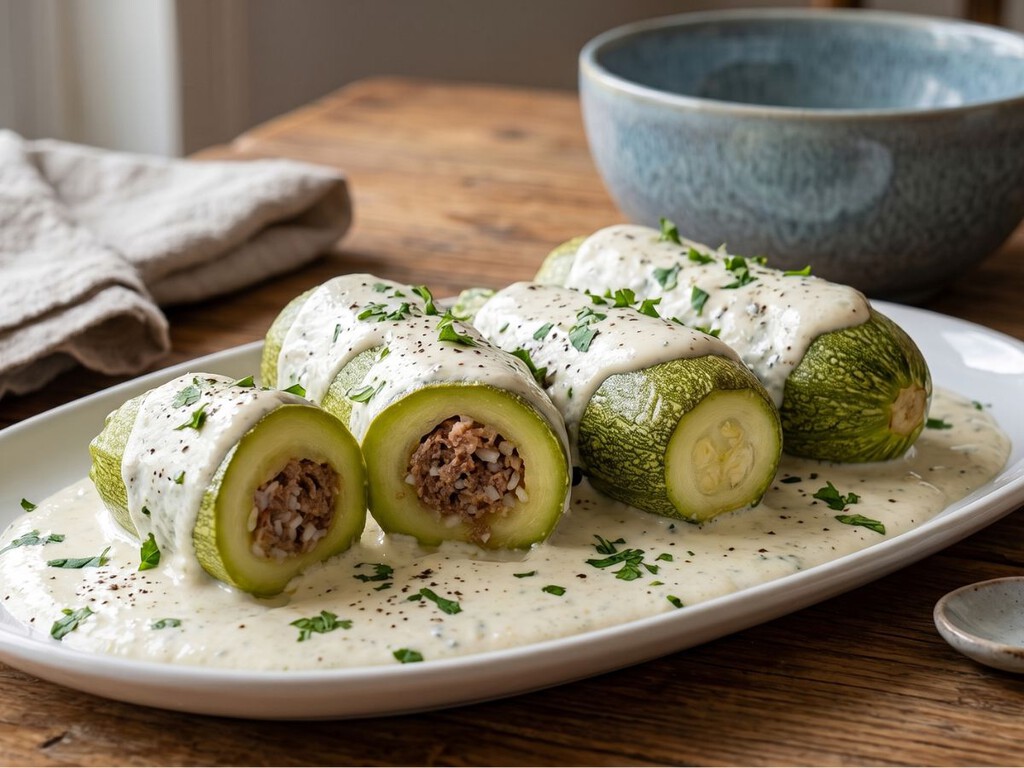 Cómo hacer calabacitas rellenas de carne molida en salsa de jocoque ...