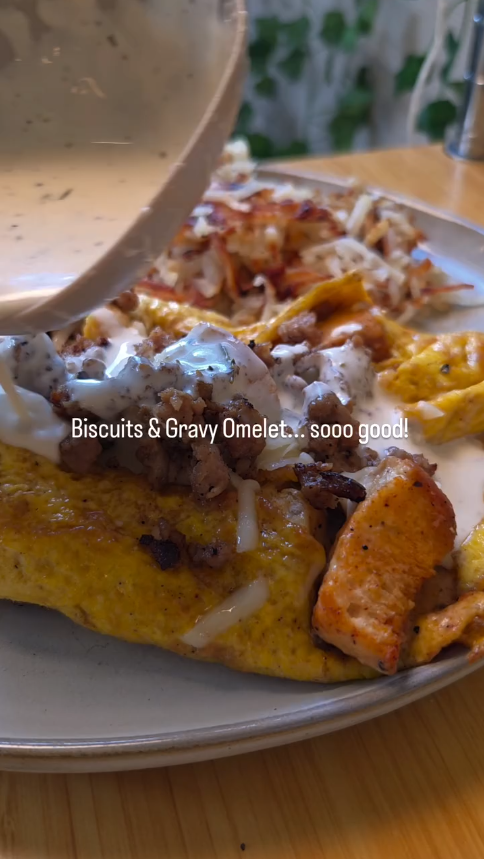 Sausage biscuit breakfast bake with herb cream gravy