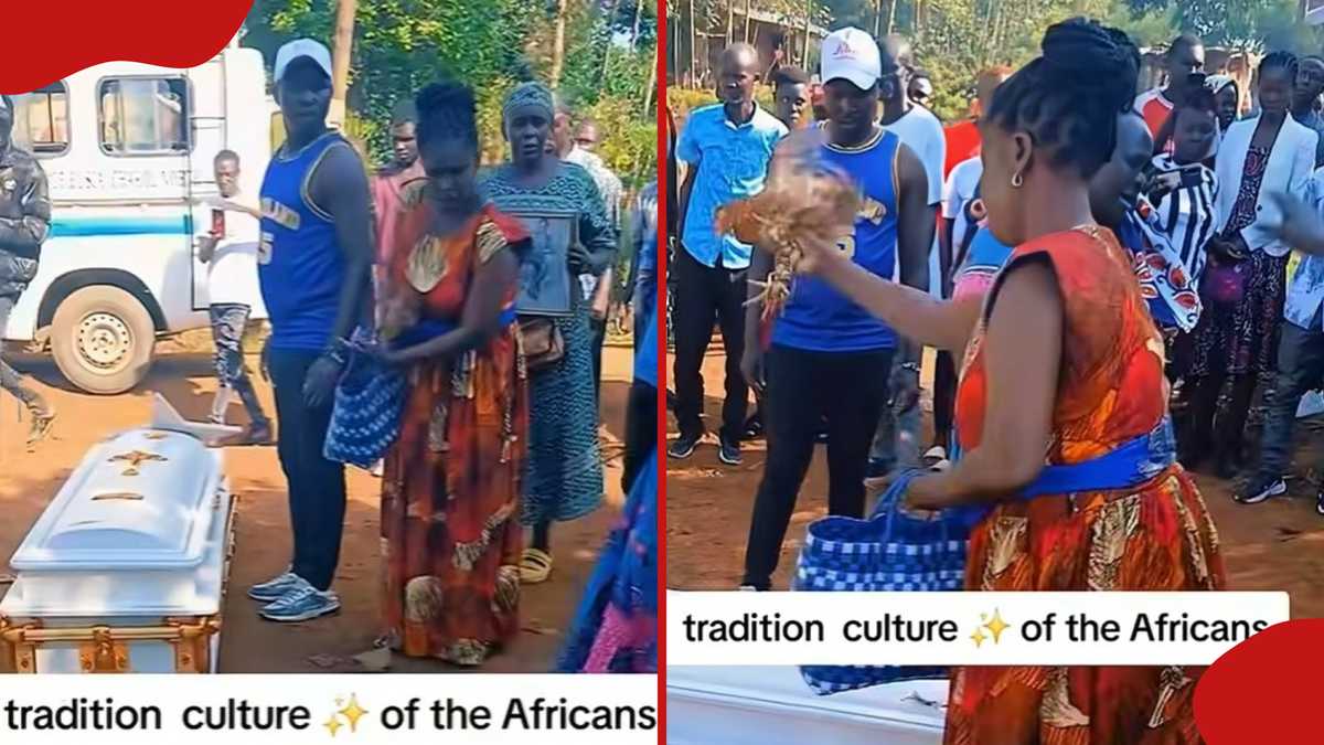 Busia woman circles coffin while carrying chicken, sprinkles feathers ...