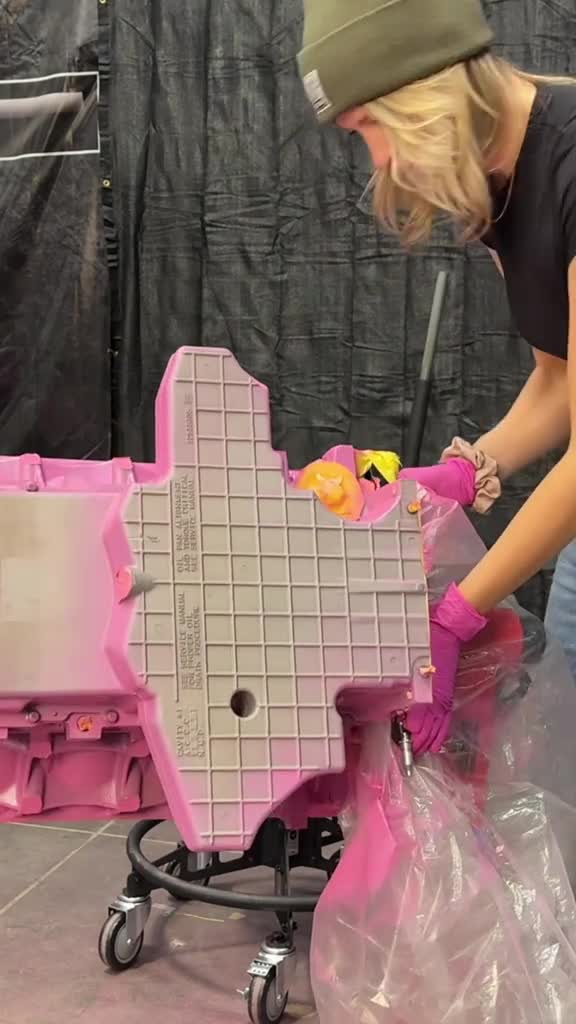 A Corvette engine build takes on an all-pink color scheme