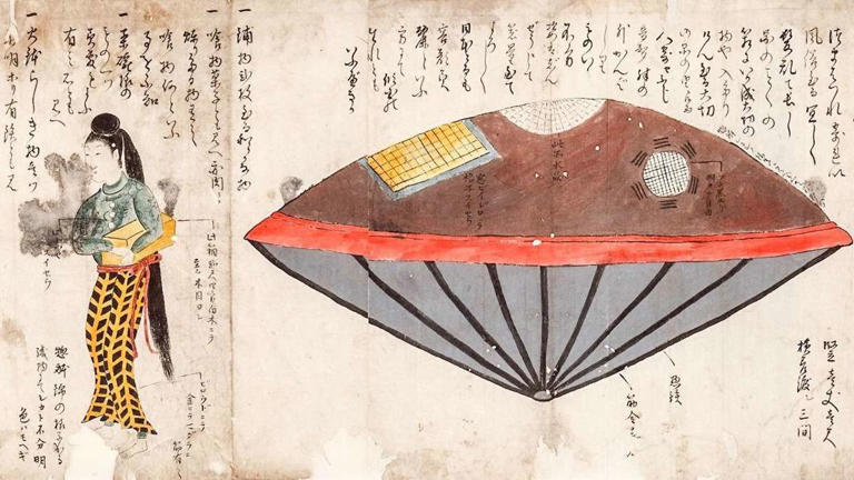 In 1803 a woman in a strange round vessel washed ashore in Japan