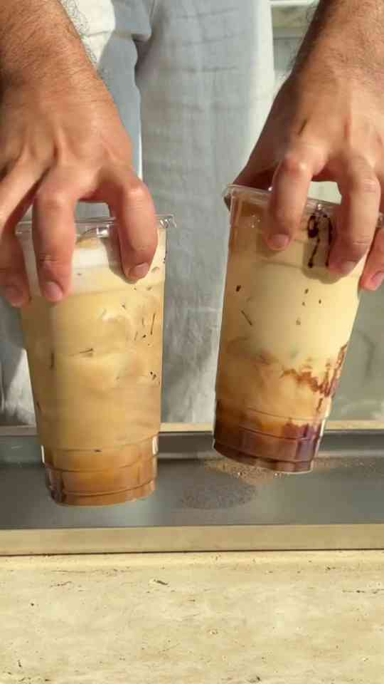 Sweet and strong Spanish iced latte with chocolate twist