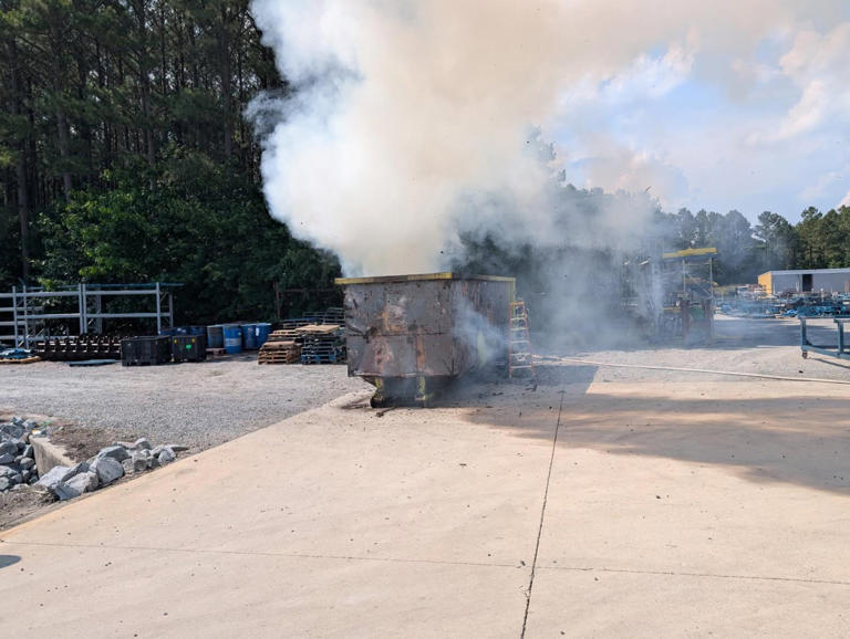 Dumpster fire on Kenyon Road in Suffolk