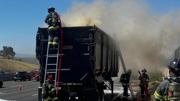 Semi-truck blaze snarls traffic along I-80 near Manual Campos