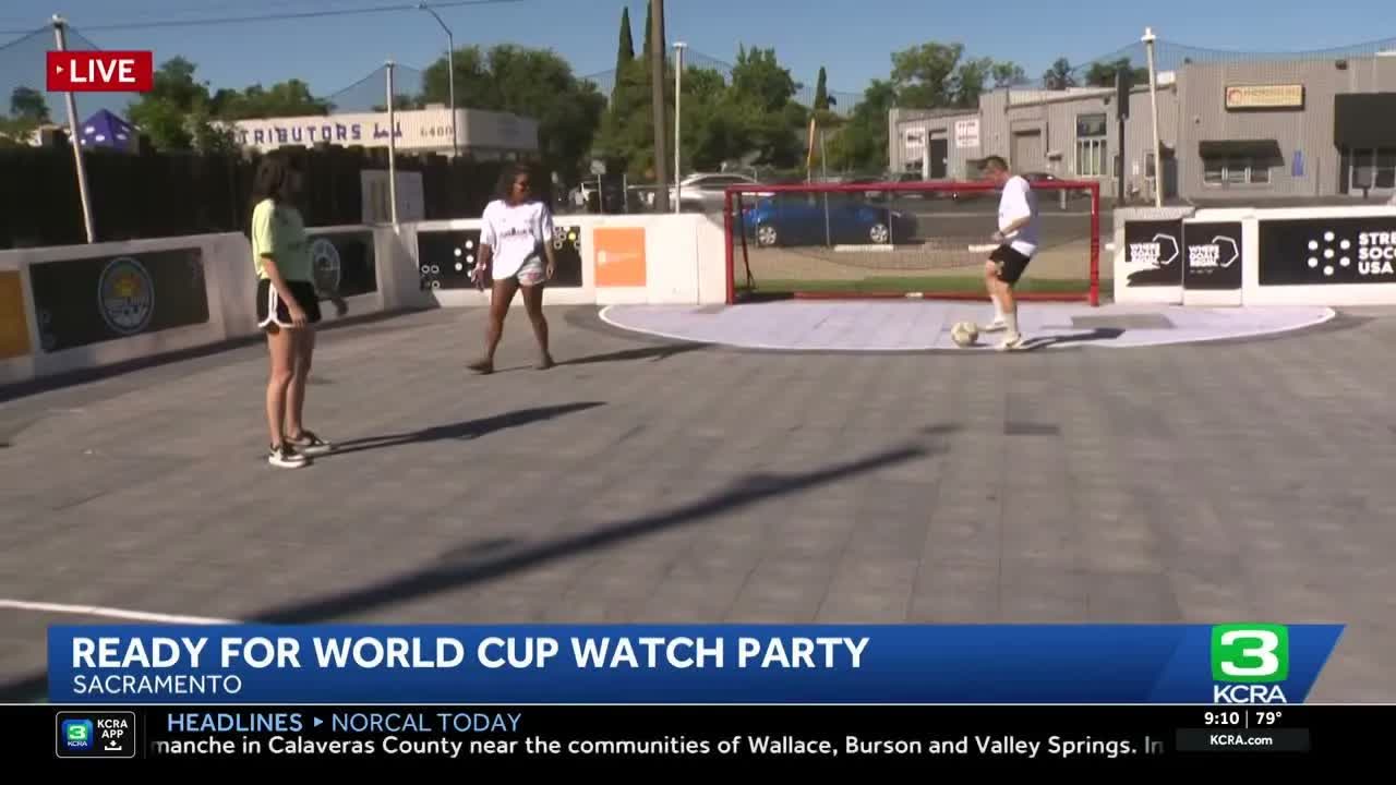 Street soccer court set up at Garden at the Line for the World Cup