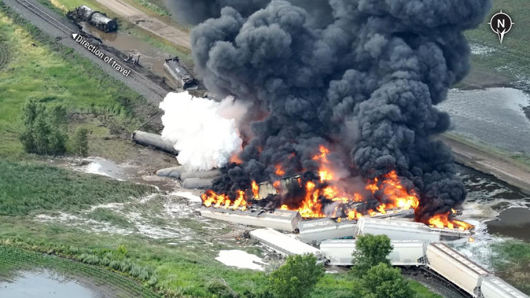 NTSB: Collapsed subgrade caused 2024 train derailment and fire near ...
