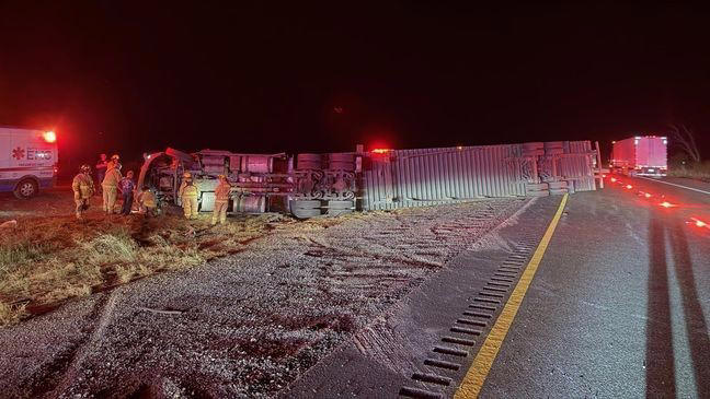 Driver injured after truck overturns on I-5 near Willows