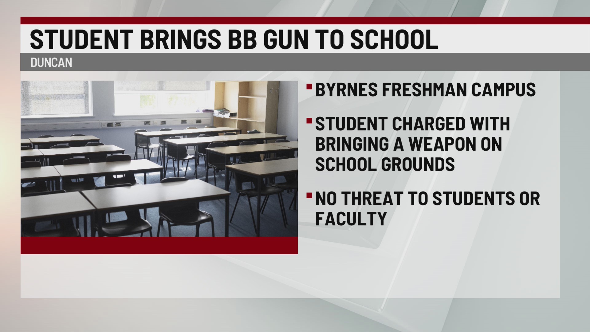 Elementary student charged with bringing BB gun to summer program in Duncan