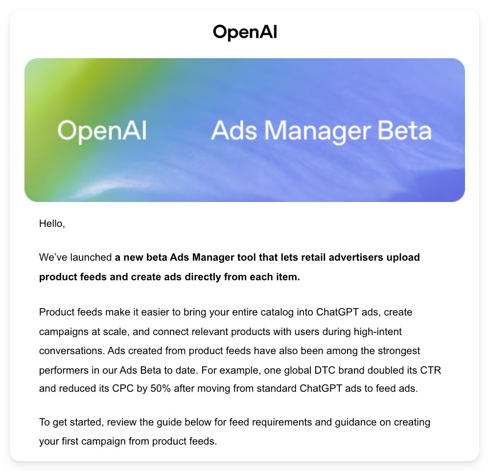 OpenAI launches product feed ads in Ads Manager beta