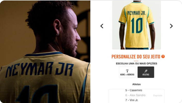 Áo tuyển Brazil in tên Neymar gây tranh cãi vì một dấu chấm