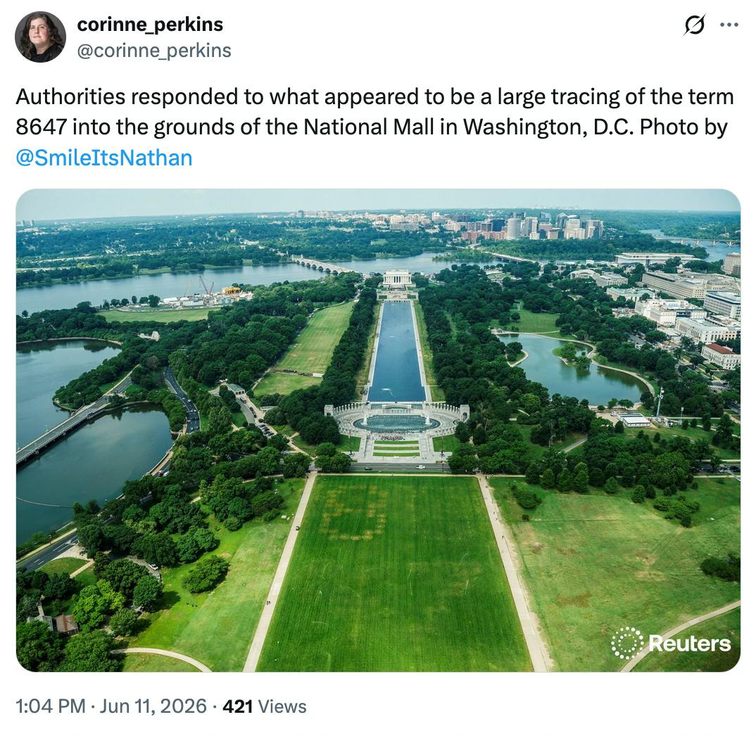 Trump gets birthday surprise with '8647' message on National Mall