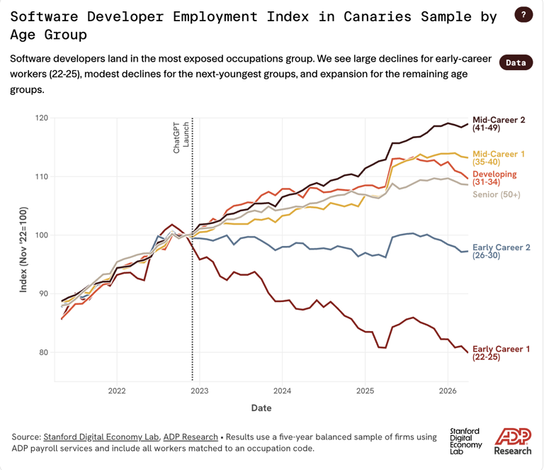 AI is hitting employment among young software developers hard